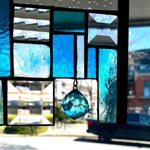 Stained Glass Blue Geometric Panel, Unique Glass Art, One of a Kind ...