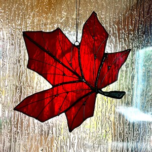 Stained Glass Maple Leaf, Maple Leaf Glass Art, Red Maple Leaf, Hanging ...