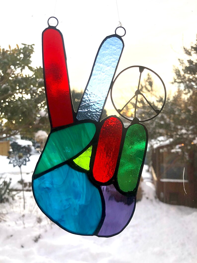 Stained Glass Peace Sign 8 Inches by 5 Inches Glass Ornament - Etsy