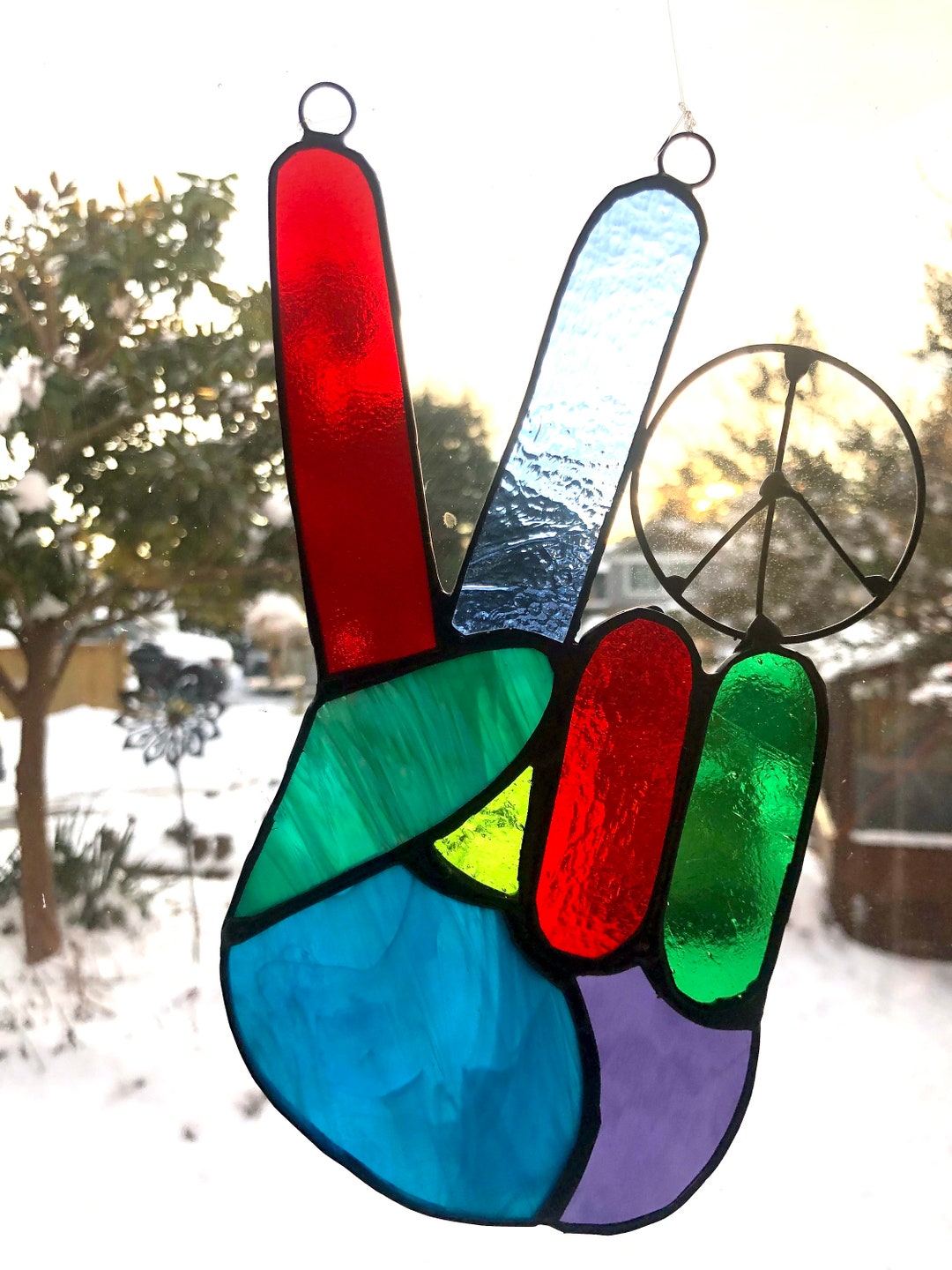 Stained Glass Peace Sign 8 Inches by 5 Inches, Glass Ornament, Friend ...