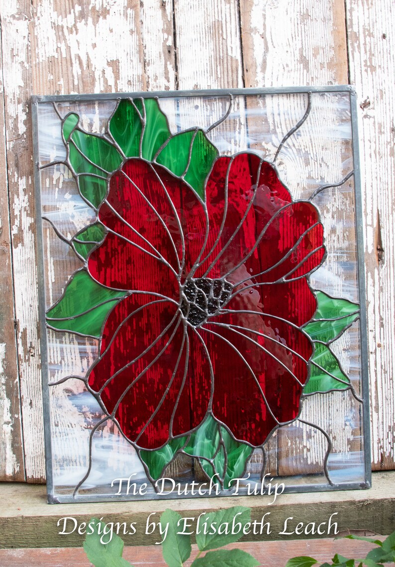 Stained Glass Poppy Stained Glass Flower Decorative Window | Etsy