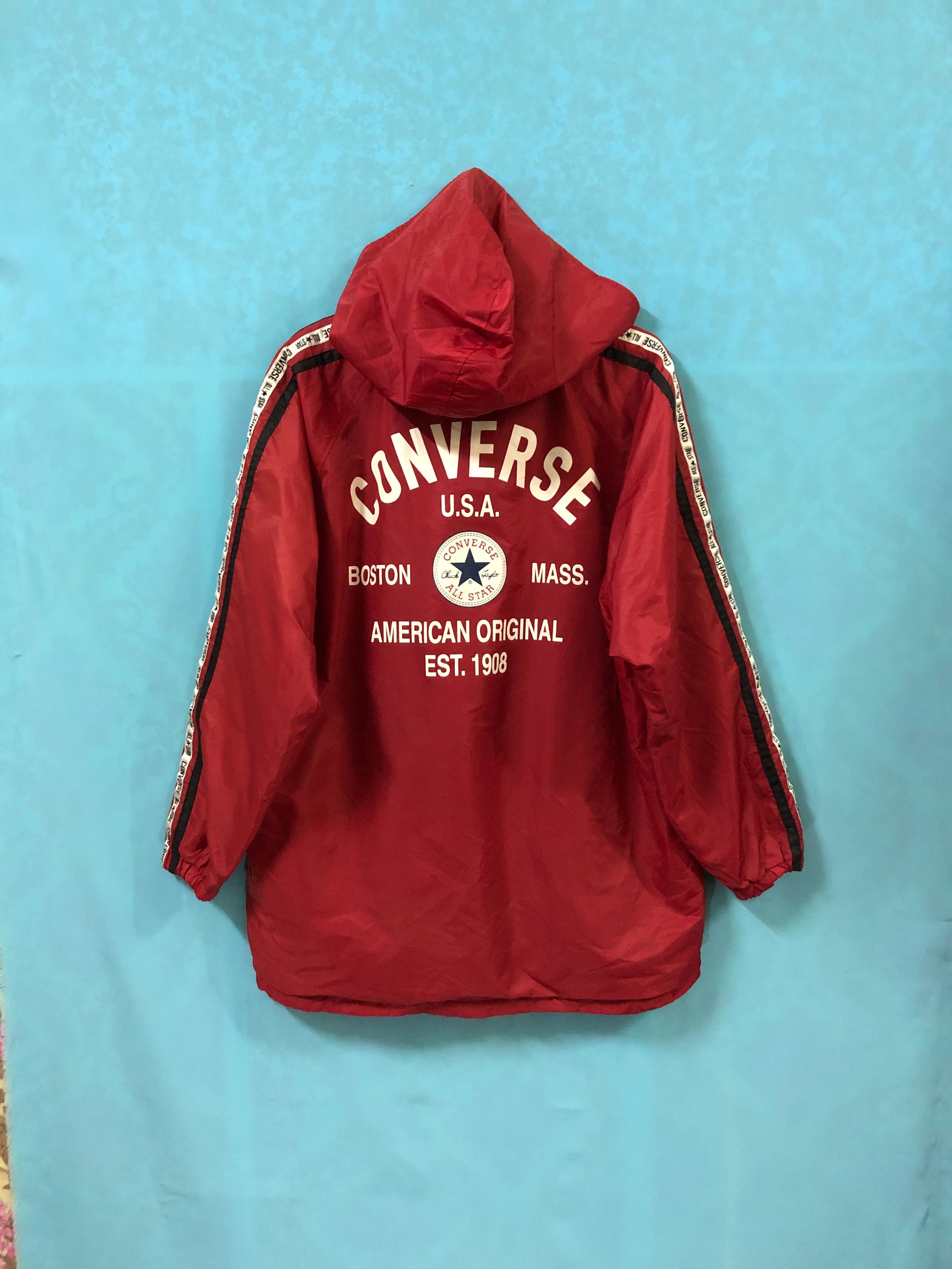 VTG CONVERSE Est 1908 All Star Fleece Reversible Red Grey VTG CONVERSE Est 1908 All Star Fleece Reversible Red Grey