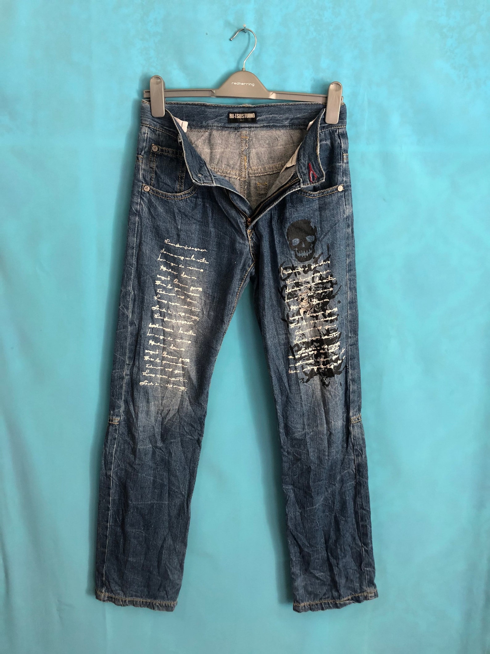 VTG BATSU STUDIO Xst Batsu-studio Distress Jeans Skull Bones Zebra ...