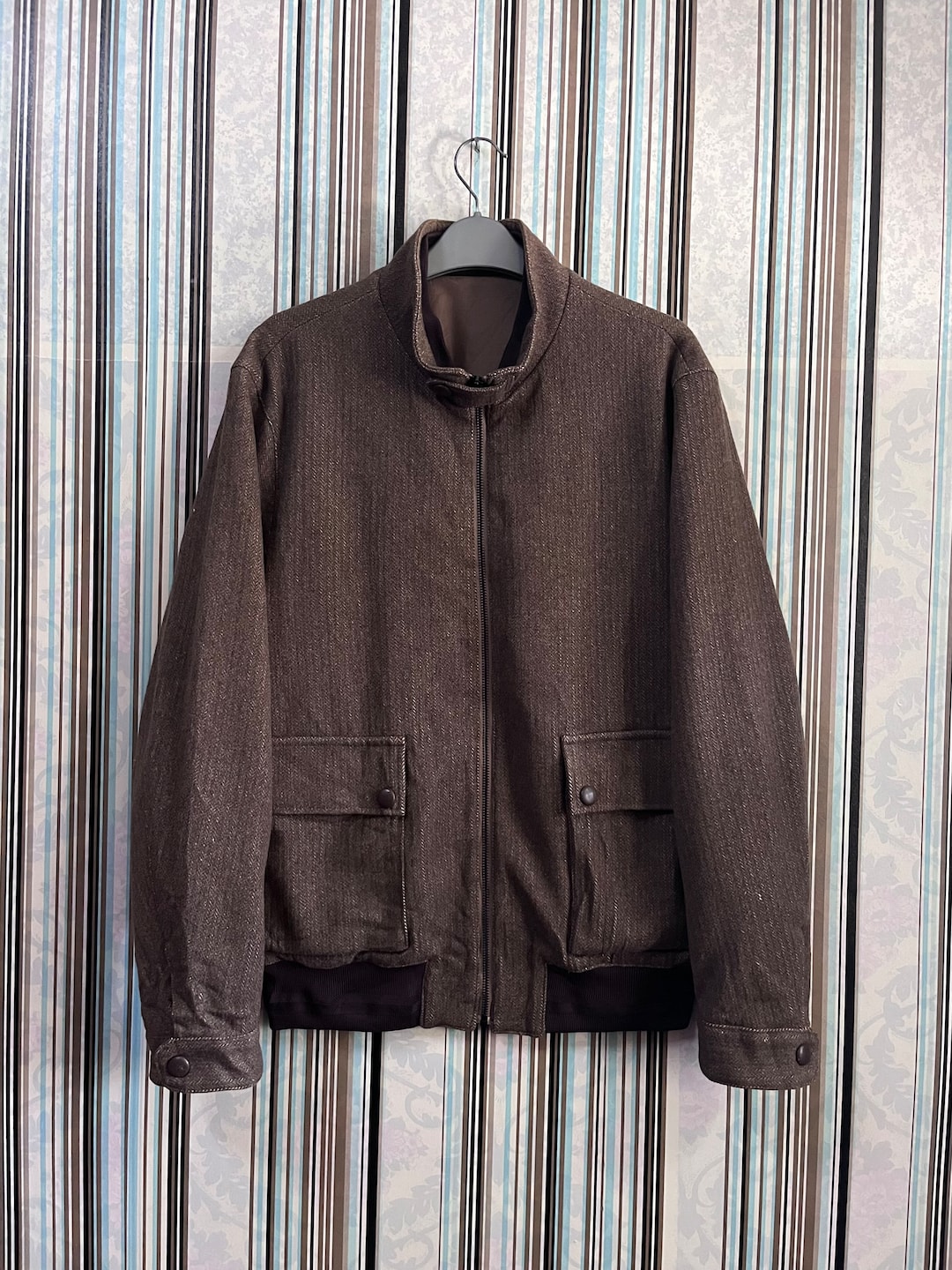 MEGARARE!!VTG Junmen Collection Lanificio Del Casentino Cashmere Herringbone Poc-zip Medium #F1 ...