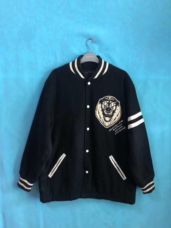 RARE!!VTG back channel rasta fury lion varsity jacket… - Gem
