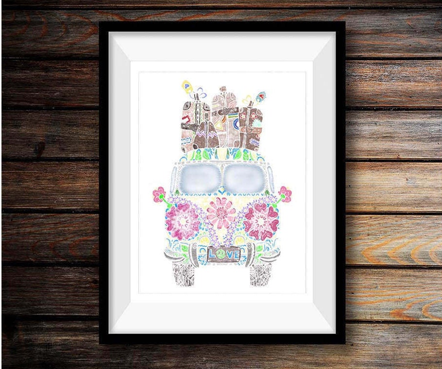 Hippie Art Print - Peace Van Print - Boho Hippie Art - Hippie Decor ...