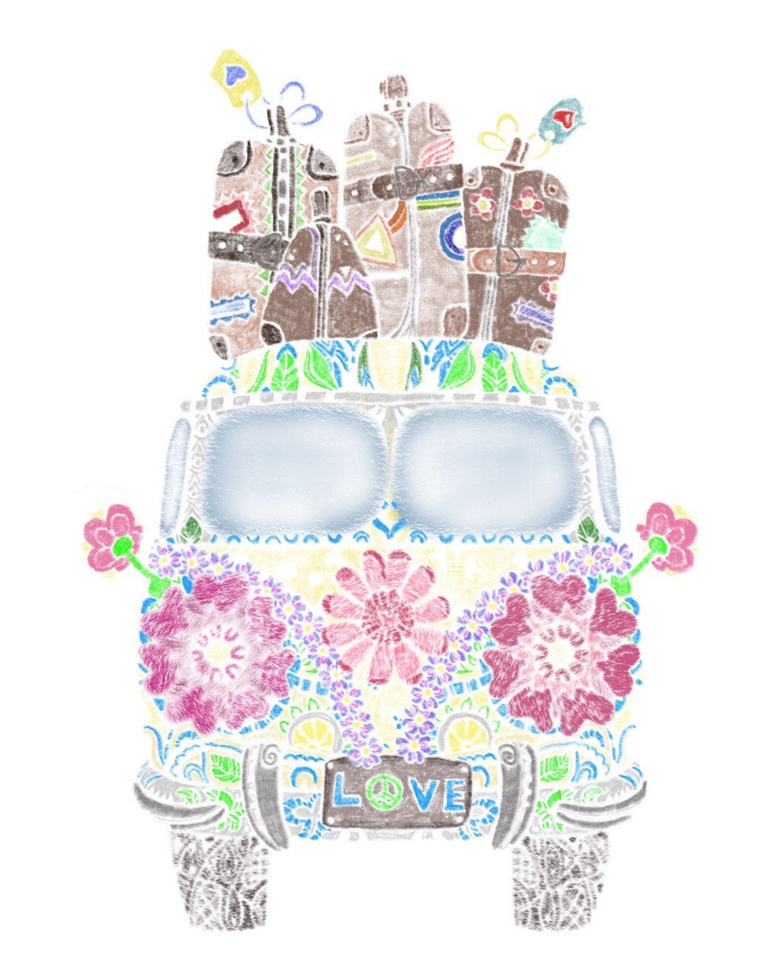 Hippie Art Print - Peace Van Print - Boho Hippie Art - Hippie Decor ...