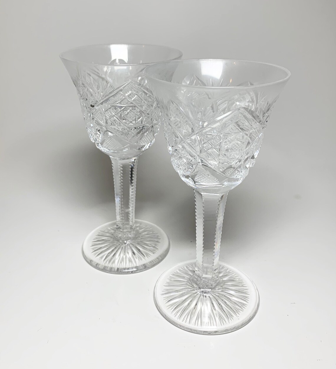 Vintage Cut Crystal Stemmed Shot Glasses Etched Crystal Cut Etsy