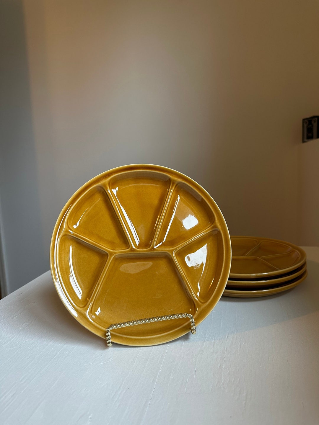 Vintage Gien France Fondue Plates Set of 4- Vintage Divided Plates ...
