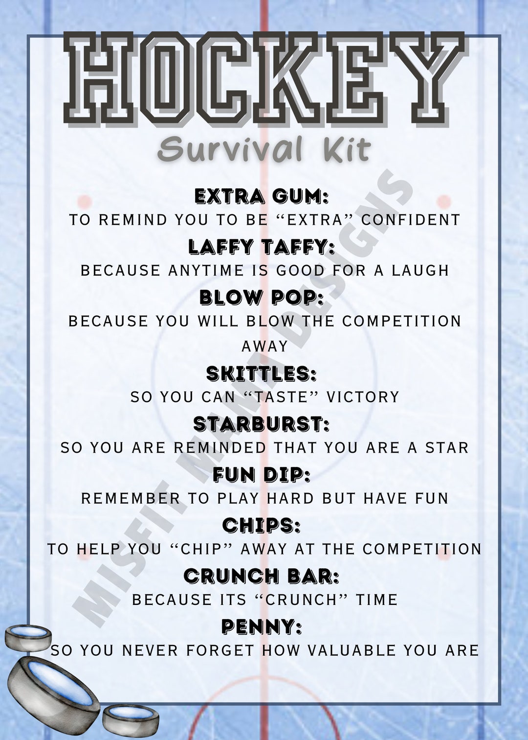 Hockey Survival Kit Candy Bag Cards - Etsy