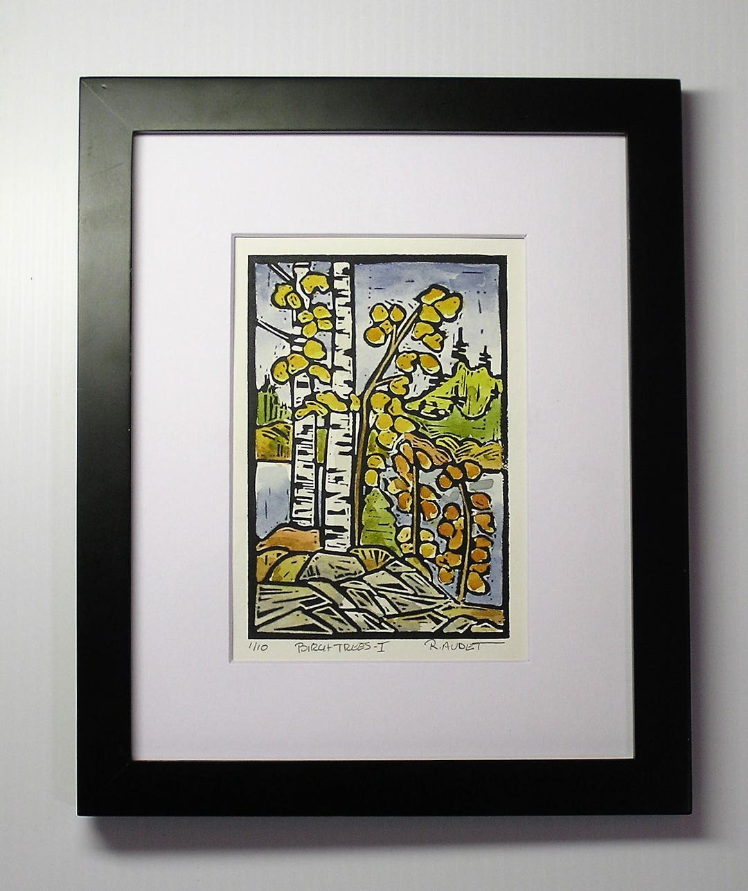 Birch Trees I, Hand Watercolored Linocut Print by Richard Audet - Etsy