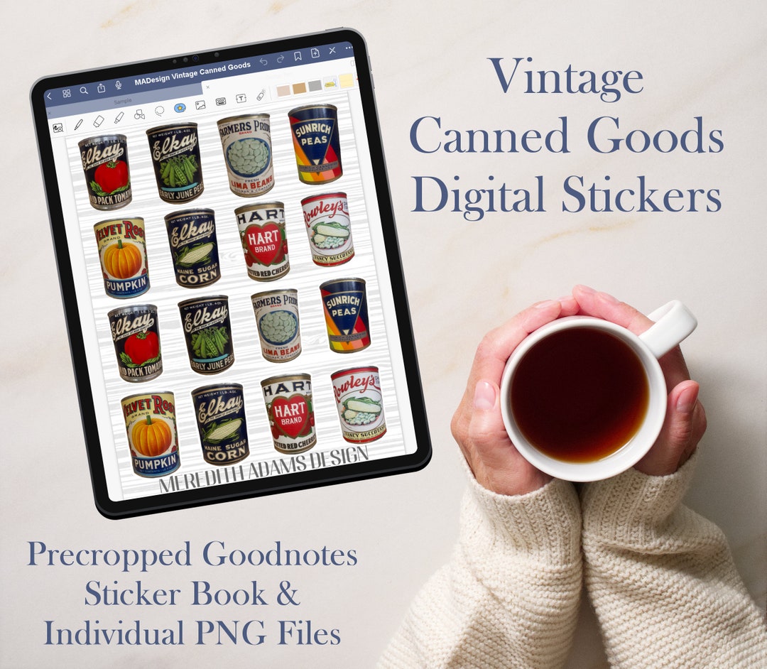 Vintage Canned Goods Digital Stickers | Precropped Goodnotes Sticker ...