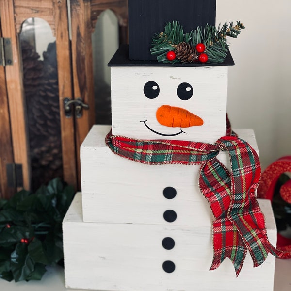 Wood Block Snowman - Etsy
