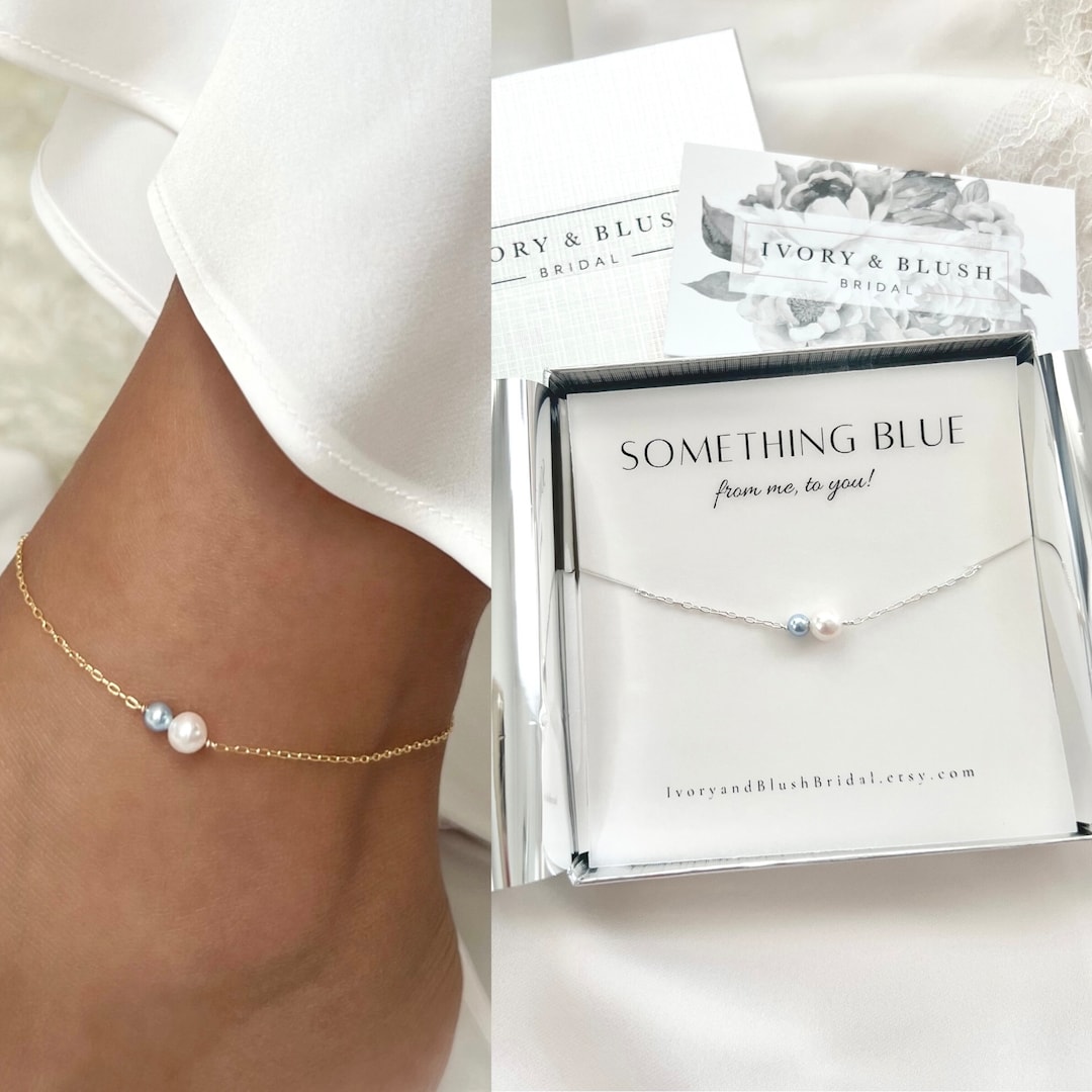 Something Blue Anklet, Something Blue for Bride Dainty Pearl Bracelet ...