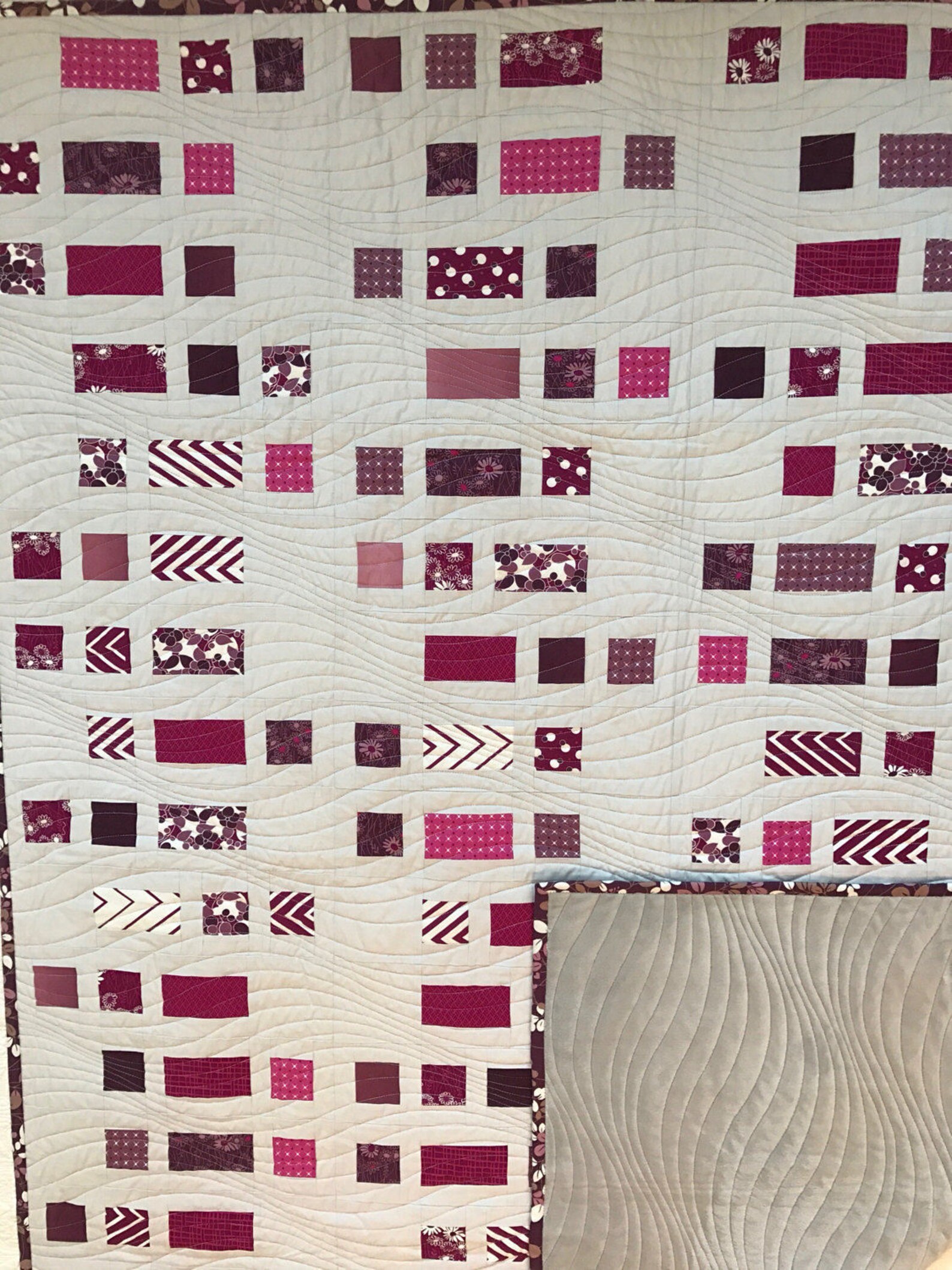 Unique Handmade Quilt, Magenta and Grey Quilt, Lap Quilt, Minky Quilt ...