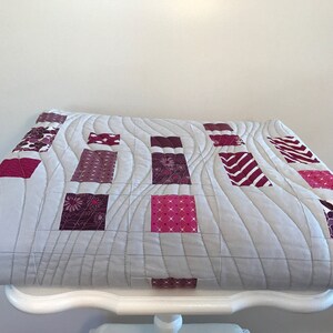 Unique Handmade Quilt, Magenta and Grey Quilt, Lap Quilt, Minky Quilt ...