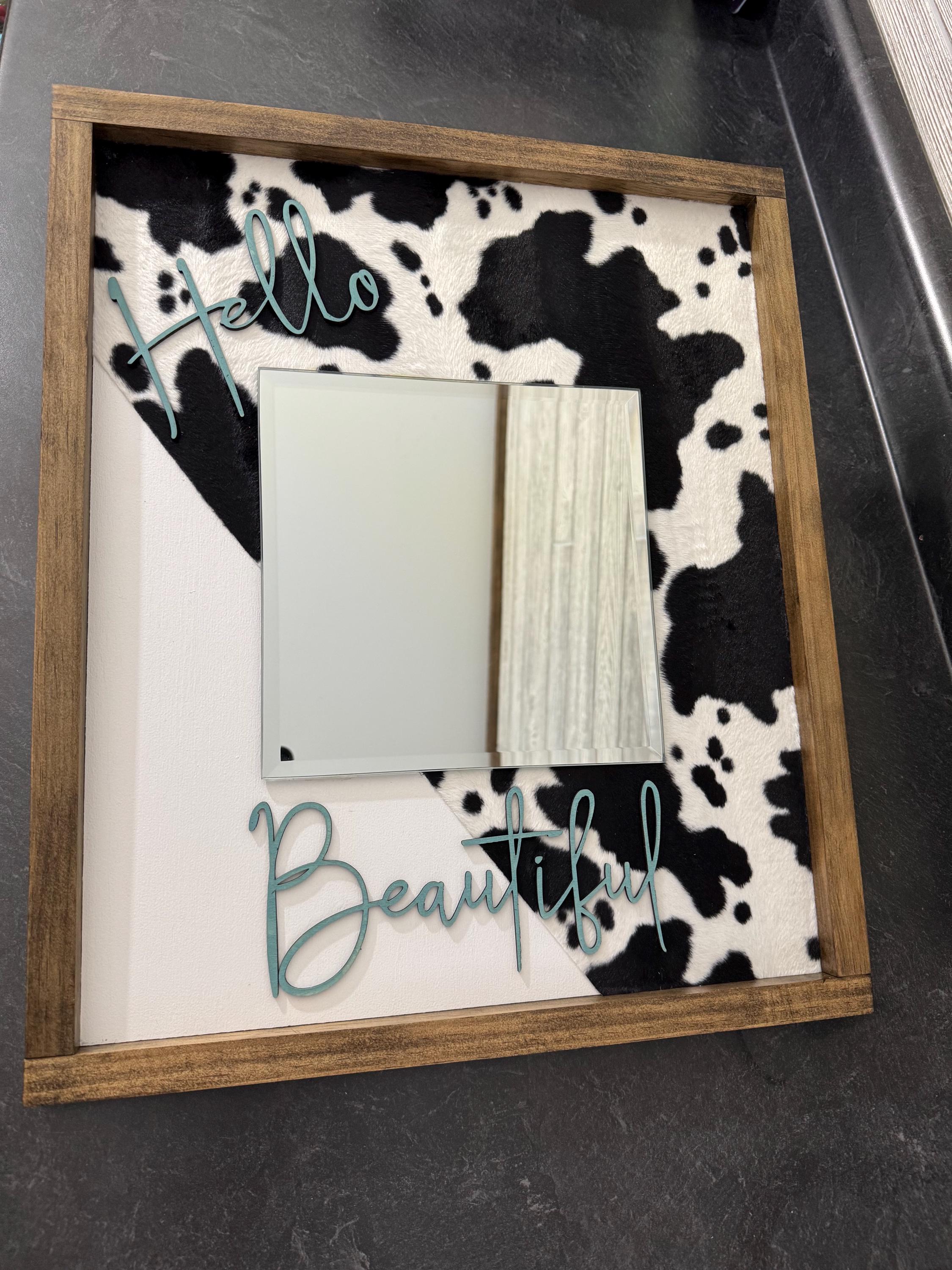 Cow Hide Hello Beautiful Mirrored Home Country Sign, Rustic Farmhouse ...