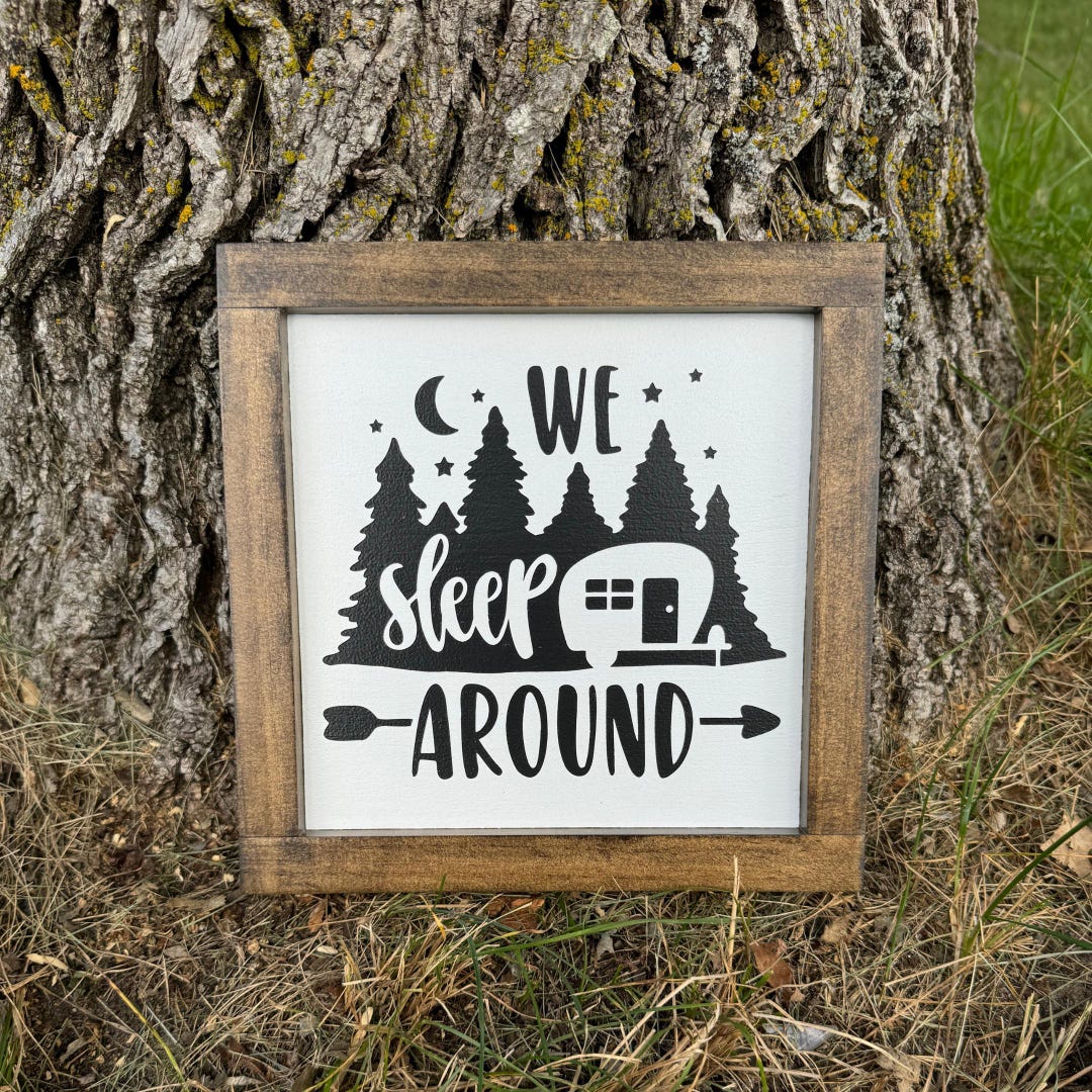 We Sleep Around Funny Camper RV Travel Decor, Cabin Wall Art, Camping ...