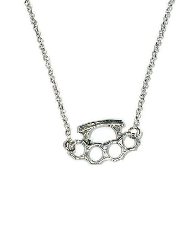 Wicked Brass Knuckles, Silver Tone Pendant, on a Stainless Steel Cable ...