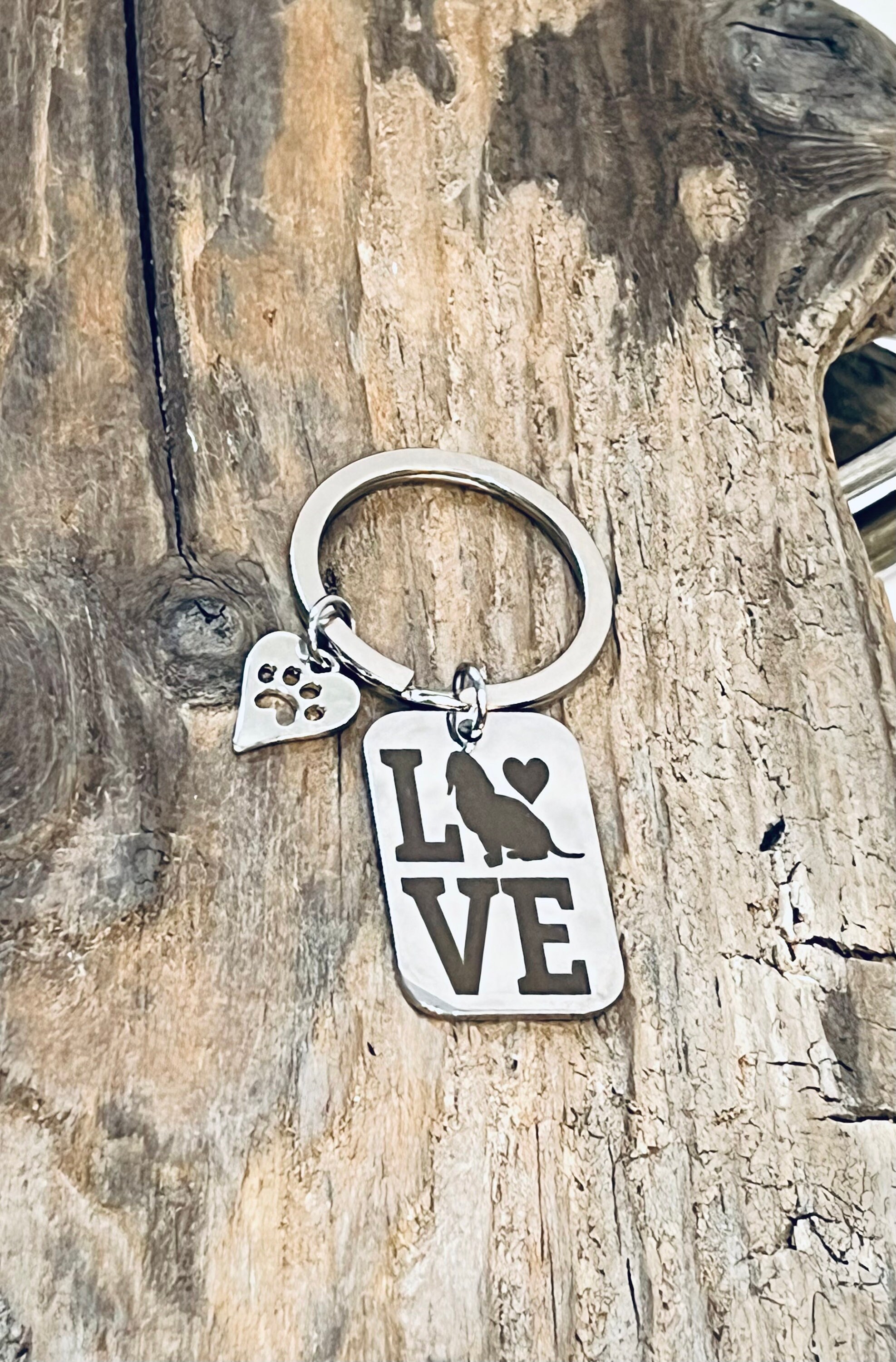 LOVE Basset Hound, Custom Engraved Stainless Steel Rectangle Charm ...