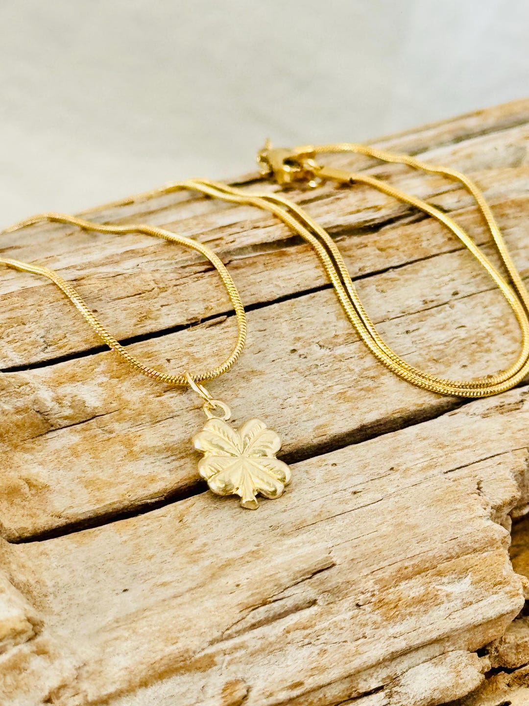 Four Leaf Clover, 14 K Gold Filled Pendant, on a Stainless Steel Gold ...