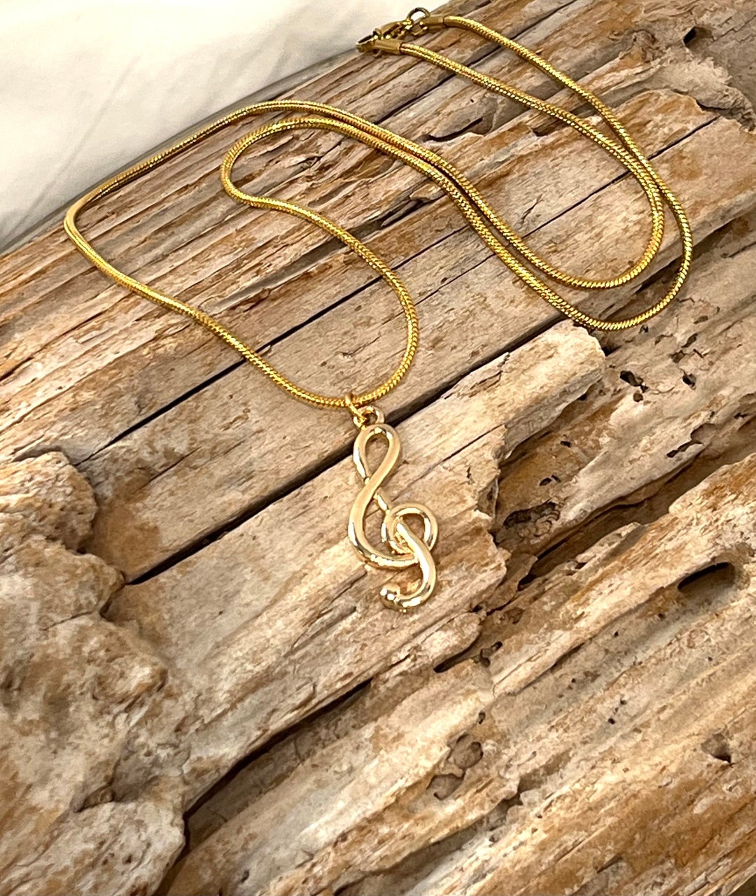 Classic Treble Clef, Music Note, Gold Tone Pendant, on a Stainless ...