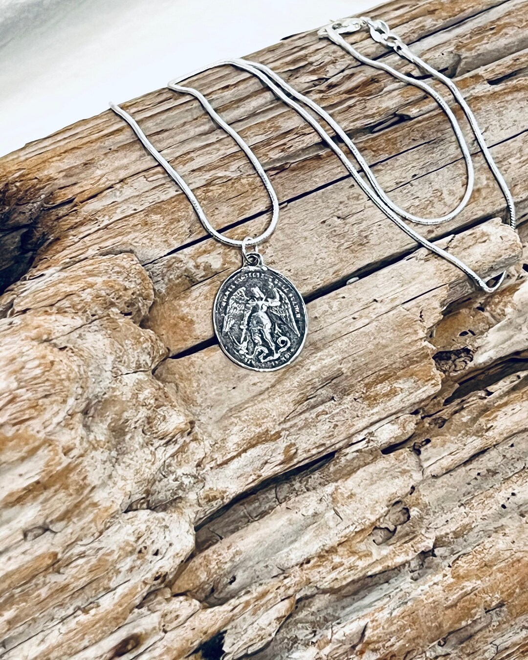 Sterling Silver, St Michael the Archangel Pendant, on a Sterling Silver ...