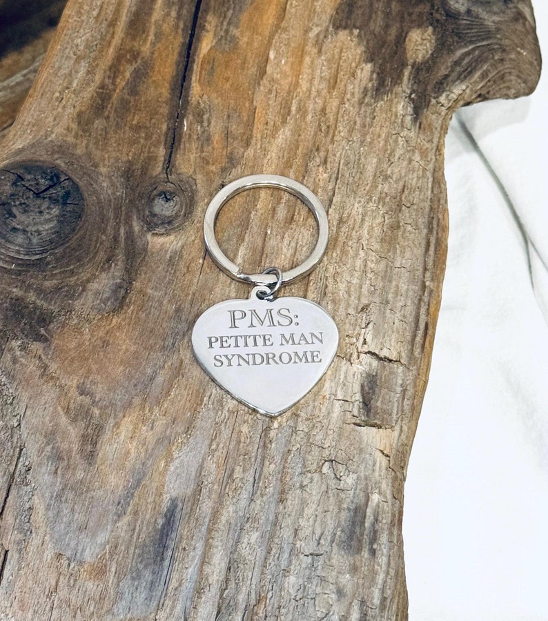 PMS: Petite Man Syndrome, Custom Engraved Heart Charm, Silver Tone ...