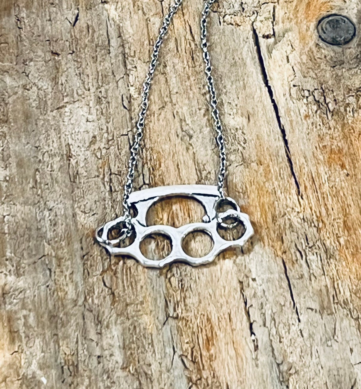 Wicked Brass Knuckles, Silver Tone Pendant, on a Stainless Steel Cable ...