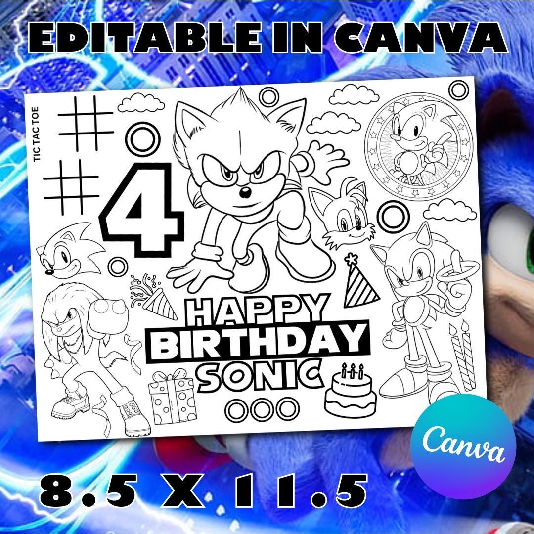 Sonic Coloring Page Printable | Birthday Color Sheet | Editable in ...