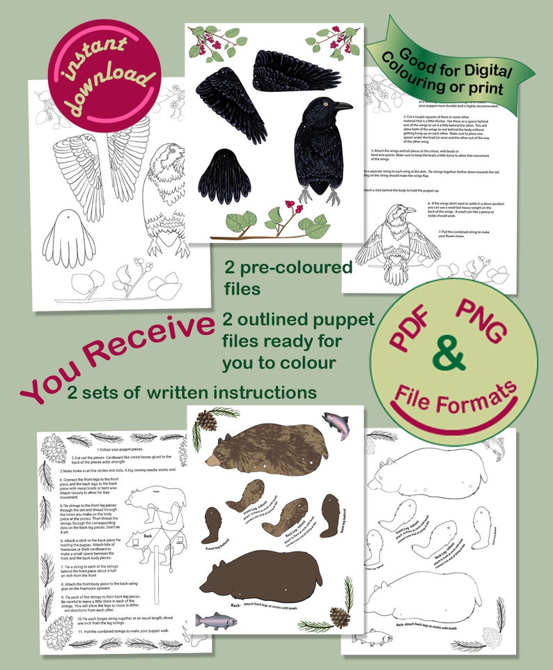 Bear and Raven Jumping Jack Puppets - Etsy