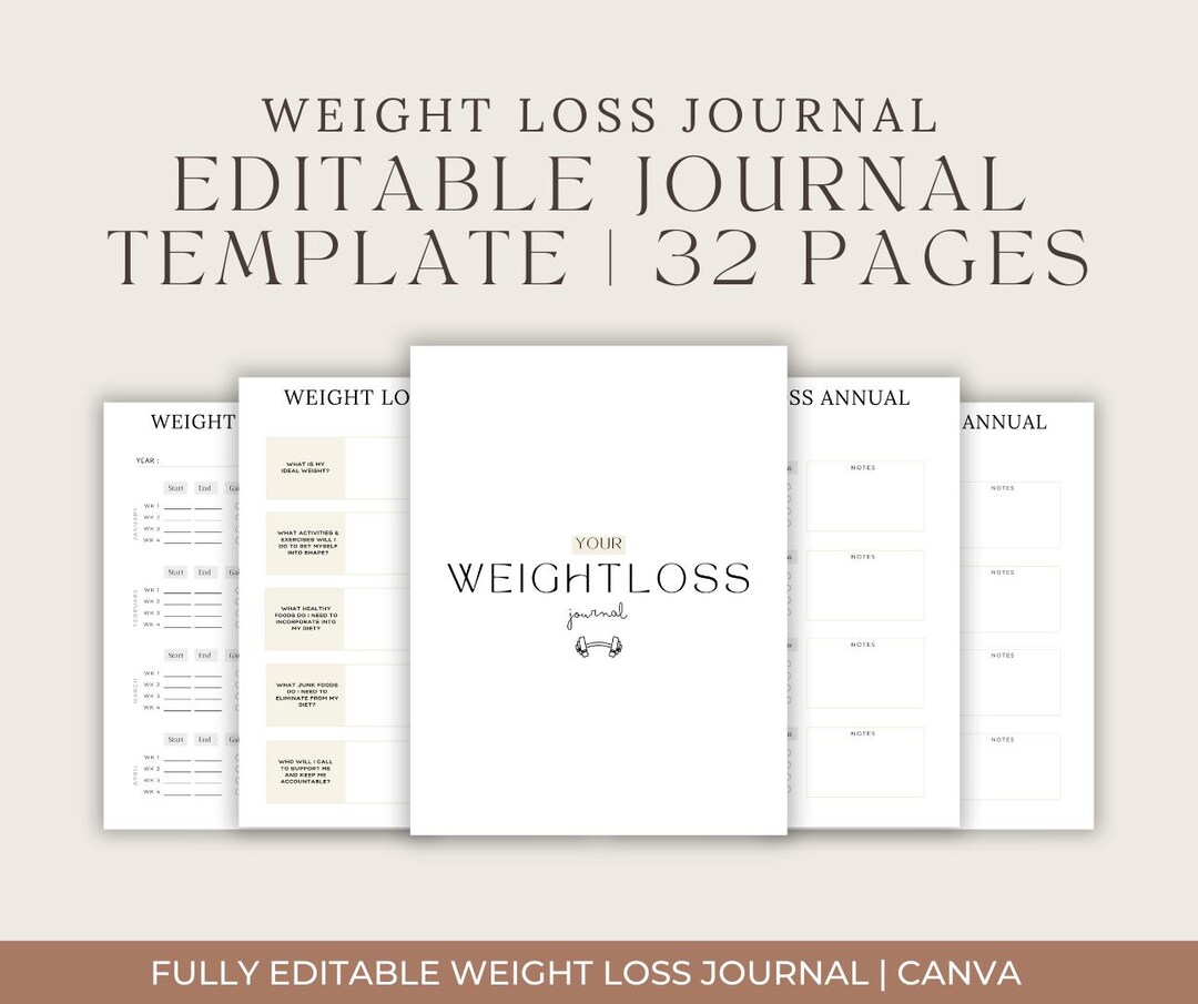 Weight Loss Journal | Canva Template | Fully Editable Template | Weight ...