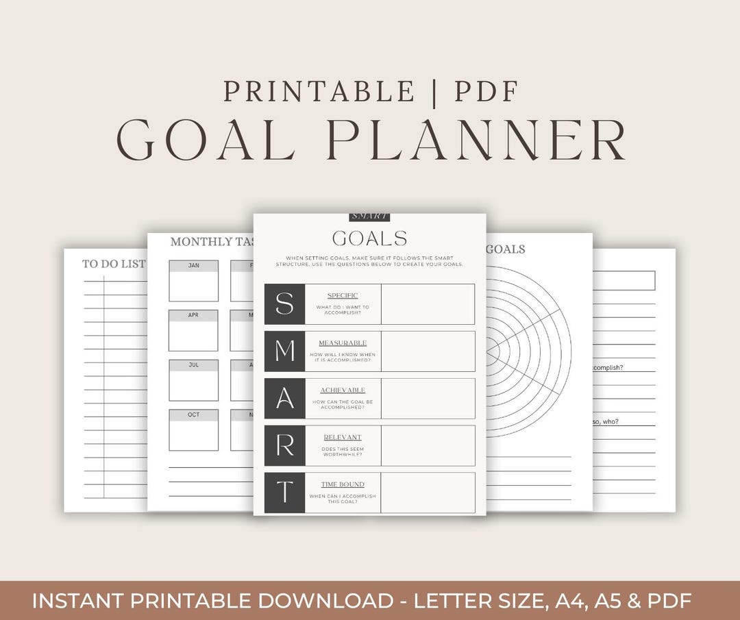 Yearly Goals, Monthly Goals, Letter Size/a4/a5/pdf, Printable, PDF ...