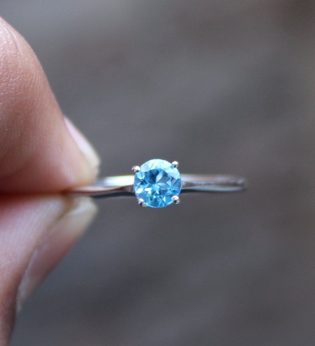 Natural Blue Topaz Ring - Handmade Round Cut Ring - 925 Sterling Silver ...