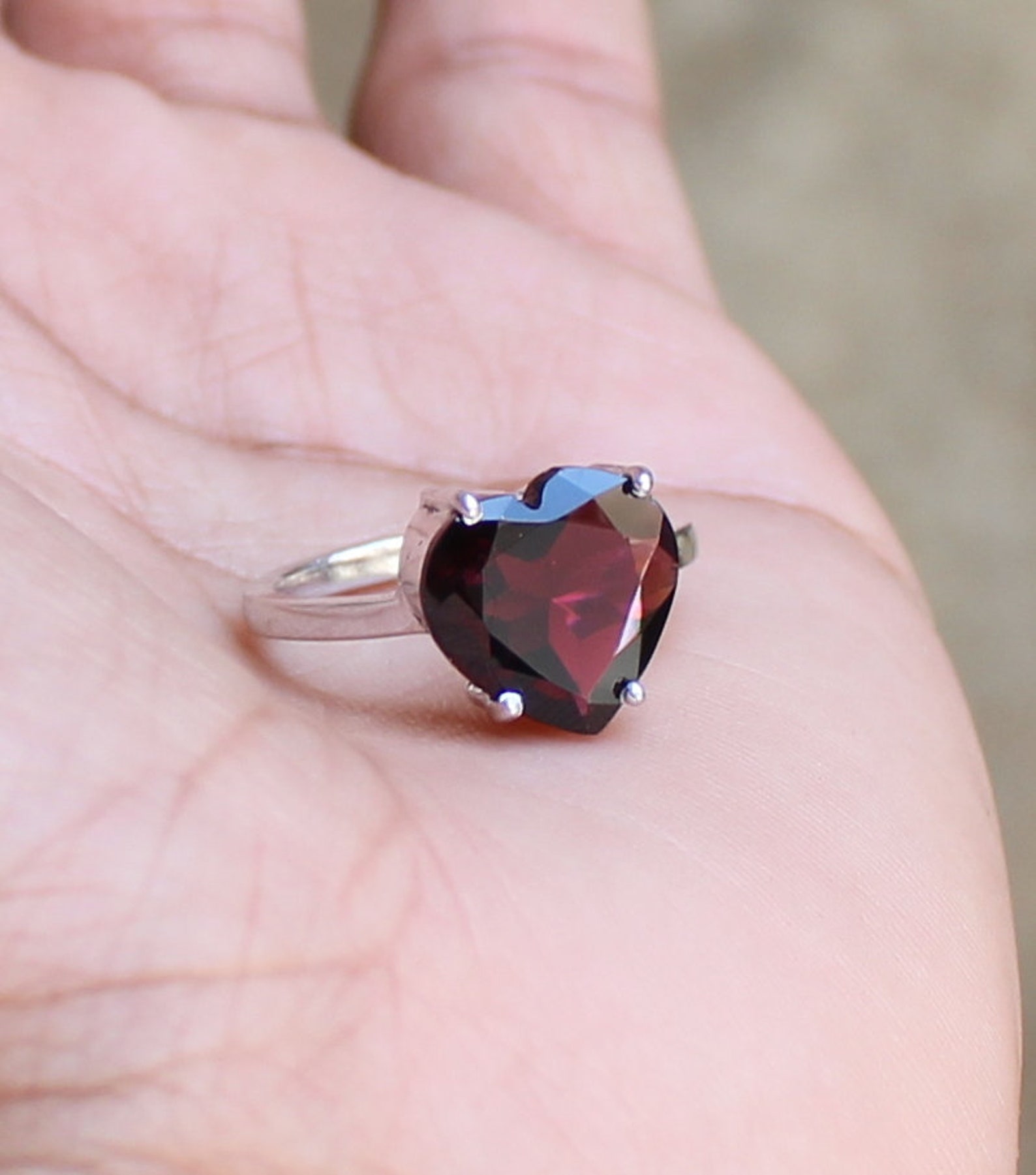 Natural Red Garnet Heart Ring 12 MM Heart Garnet 925 | Etsy
