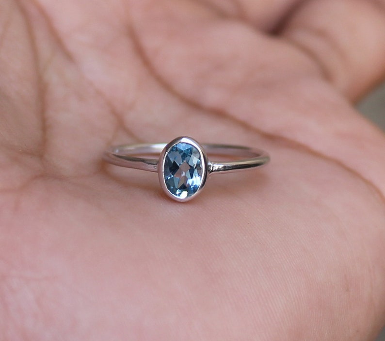 925 Sterling Silver Natural Blue Topaz 5 X 7 MM Ring - Etsy