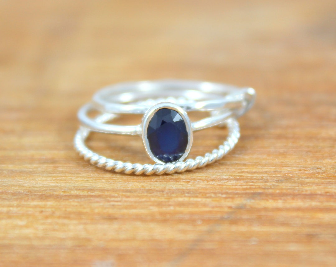 925 Sterling Silver Natural Blue Sapphire Ring Handmade Jewelry Promise ...