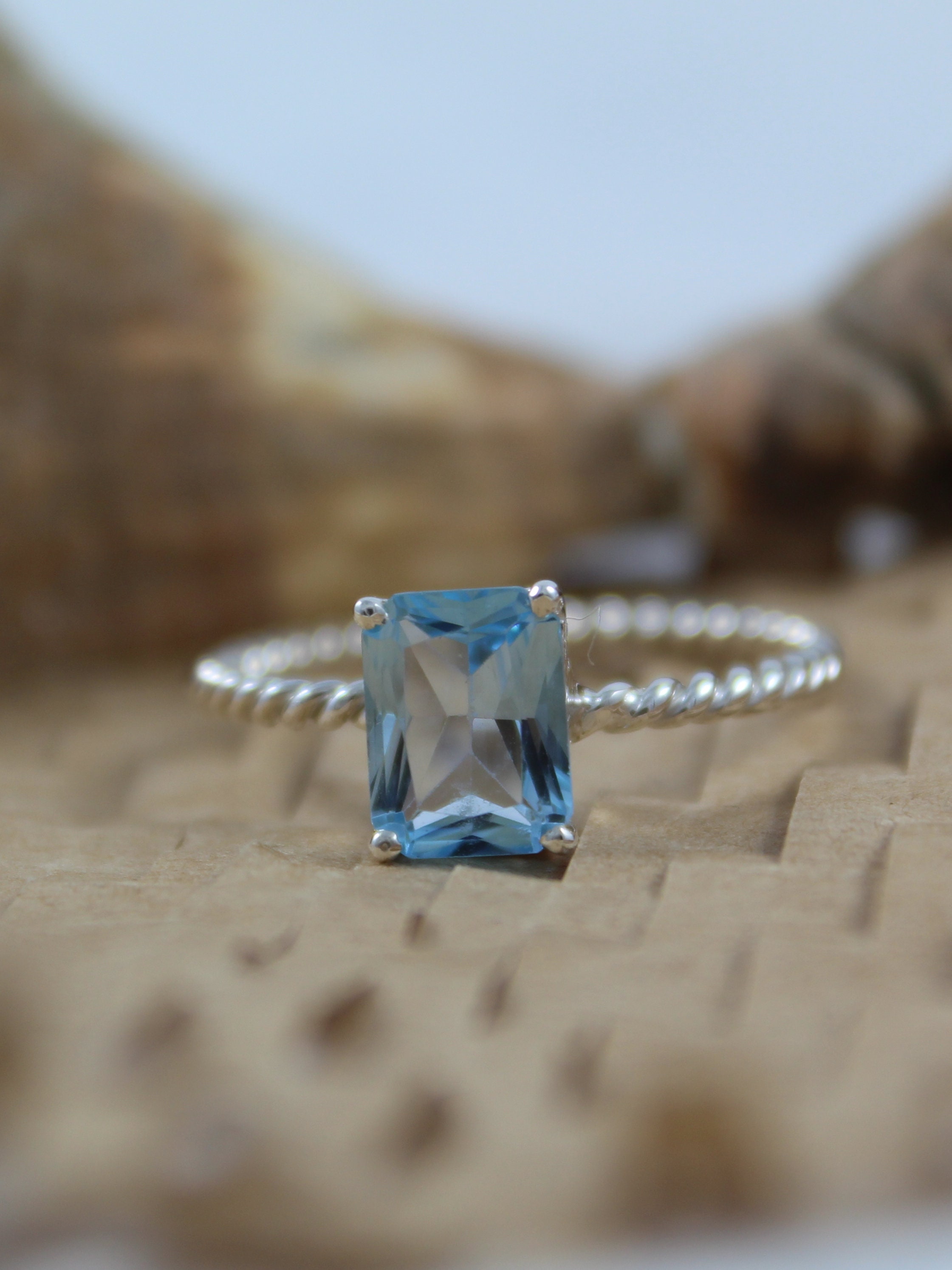 Natural Blue Topaz Ring Handmade Ring 6 X 8 MM Topaz | Etsy