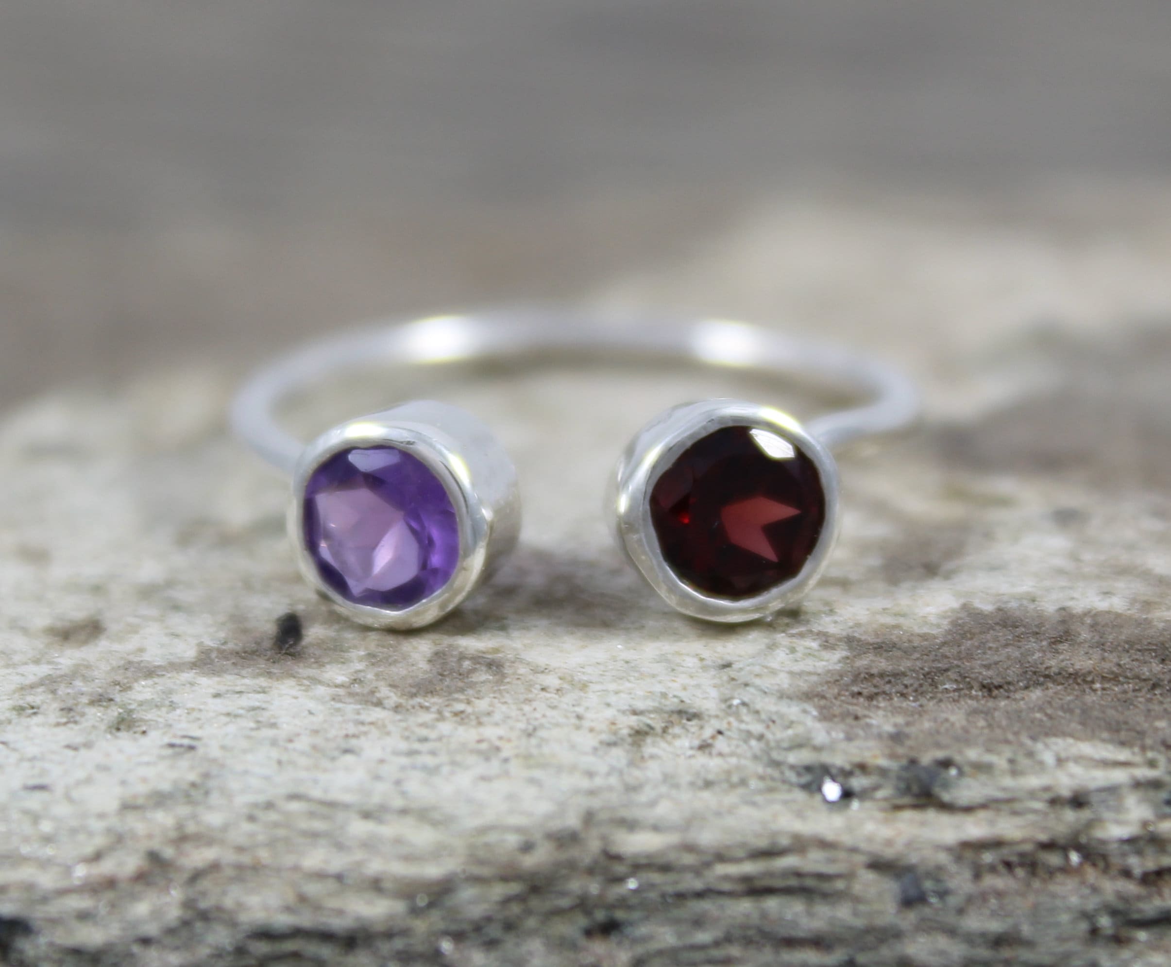 925 Sterling Silver Ring Natural Garnet Amethyst 5 MM | Etsy