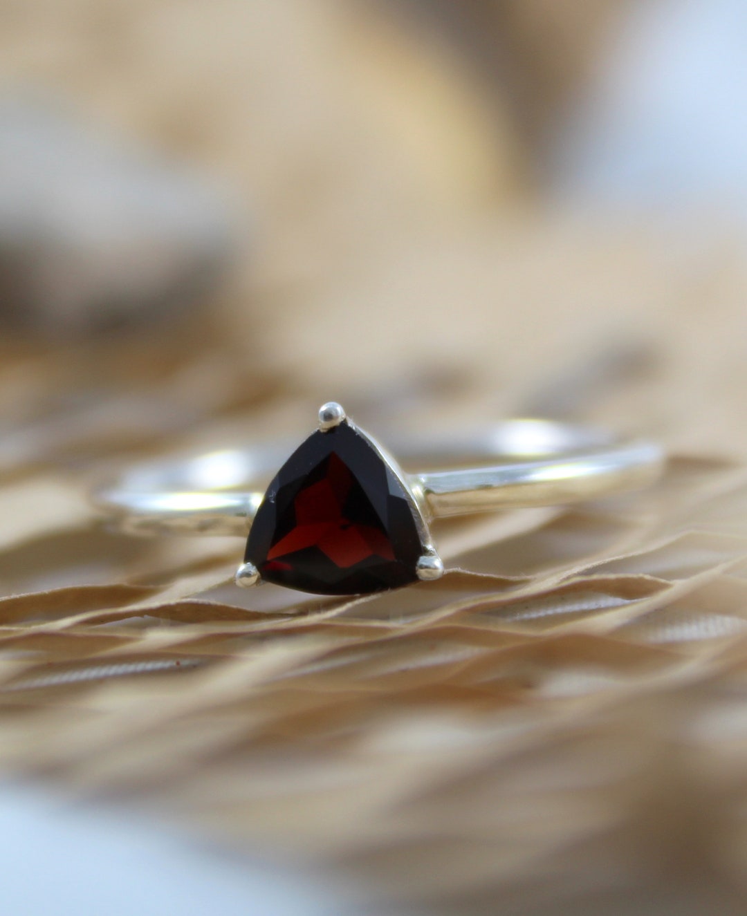 Natural Garnet Ring - 925 Sterling Silver - Handmade Jewelry - Simple ...