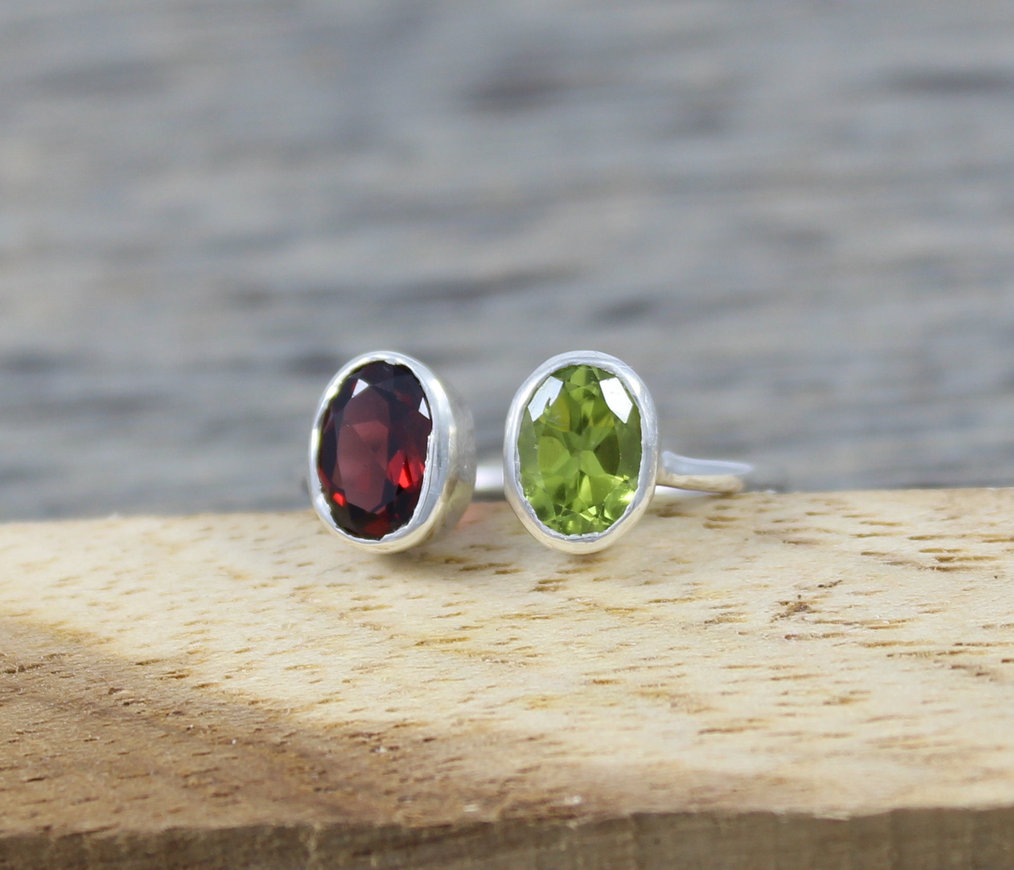 Natural Garnet Peridot Ring 925 Sterling Silver Ring 5 X 7 - Etsy
