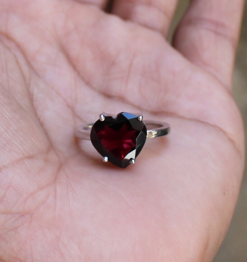 Natural Red Garnet Heart Ring 12 MM Heart Garnet 925 | Etsy