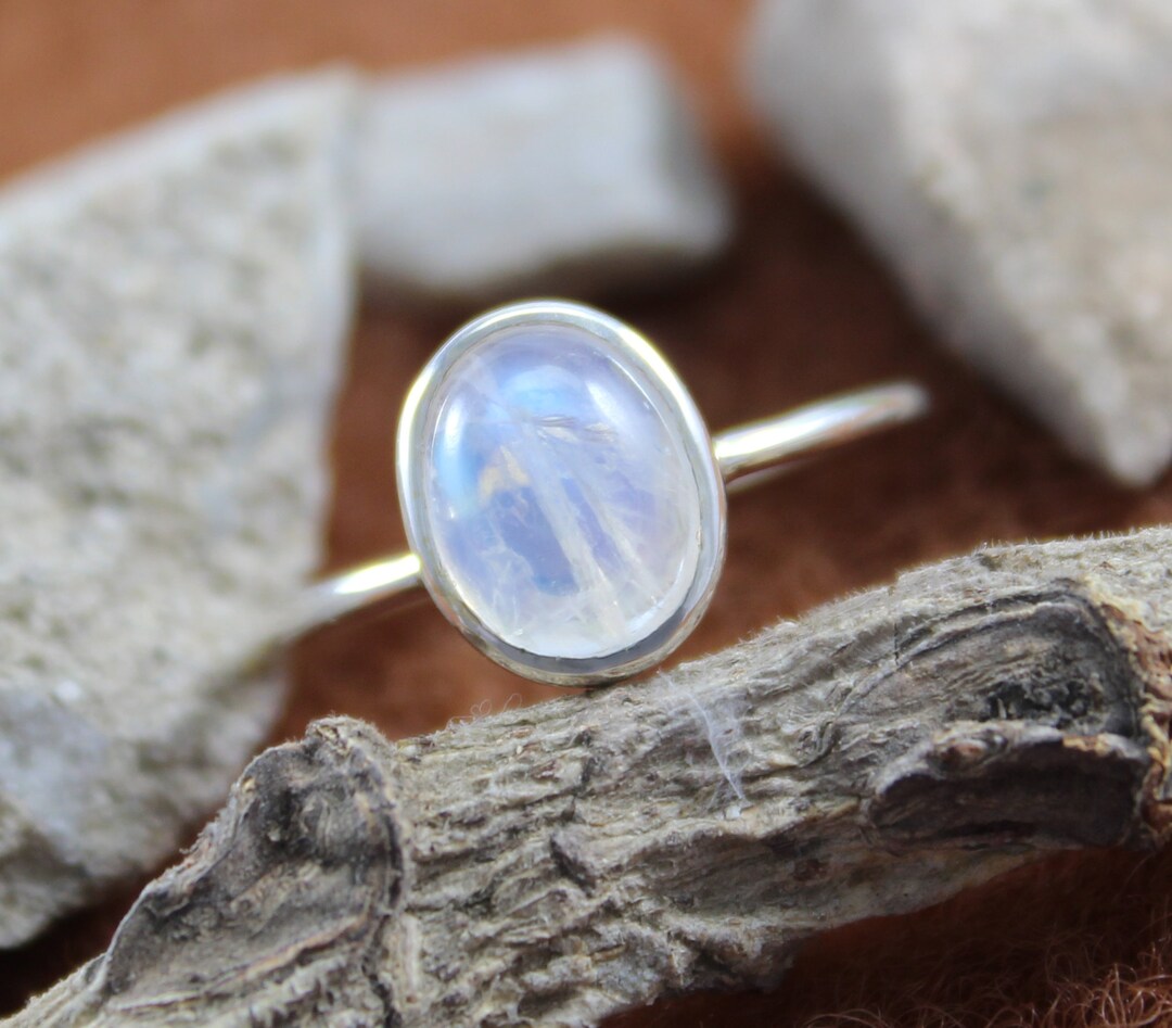 Simple Moonstone Ring, Natural Rainbow Moonstone Ring, 9258 Sterling ...