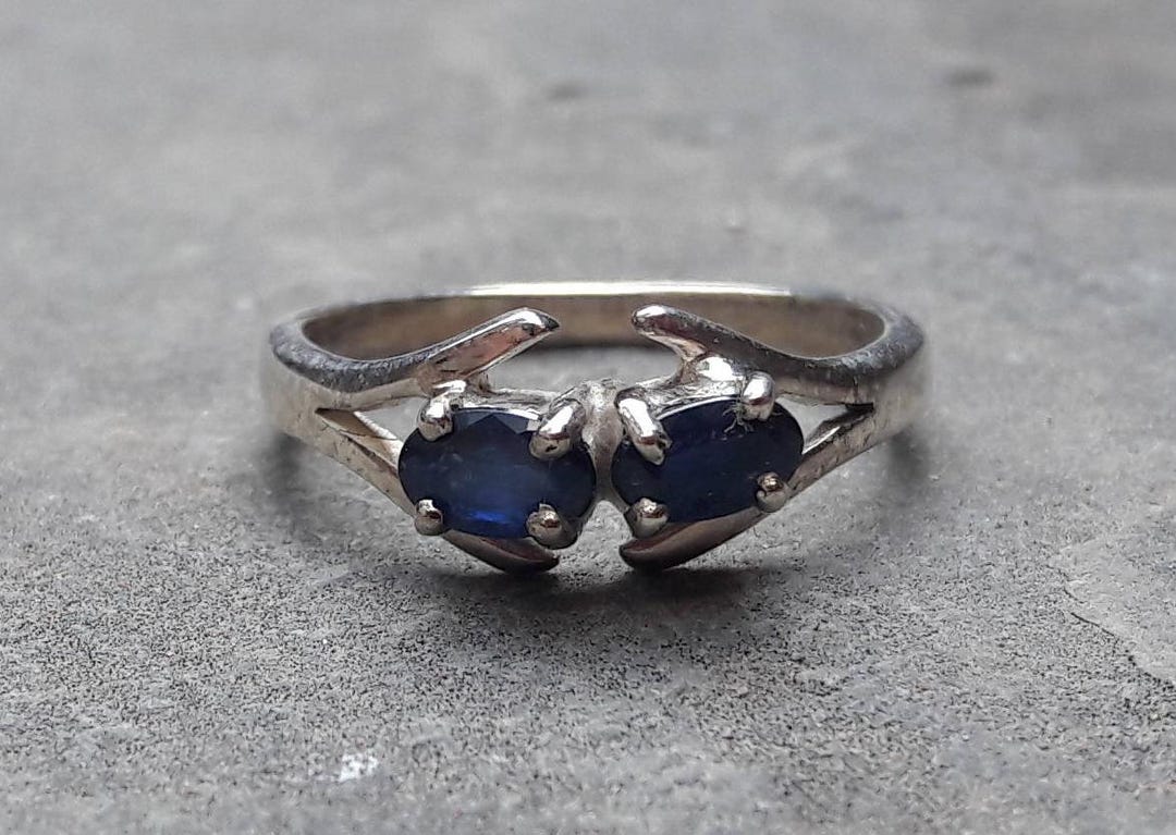 925 Sterling Silber Saphir Ring, Silber Zwei Stein Saphir Ring ...