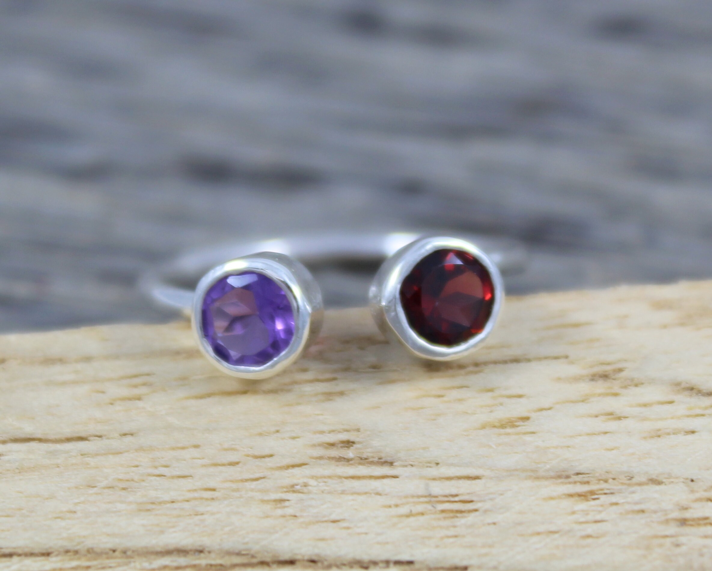 925 Sterling Silver Ring Natural Garnet Amethyst 5 MM | Etsy