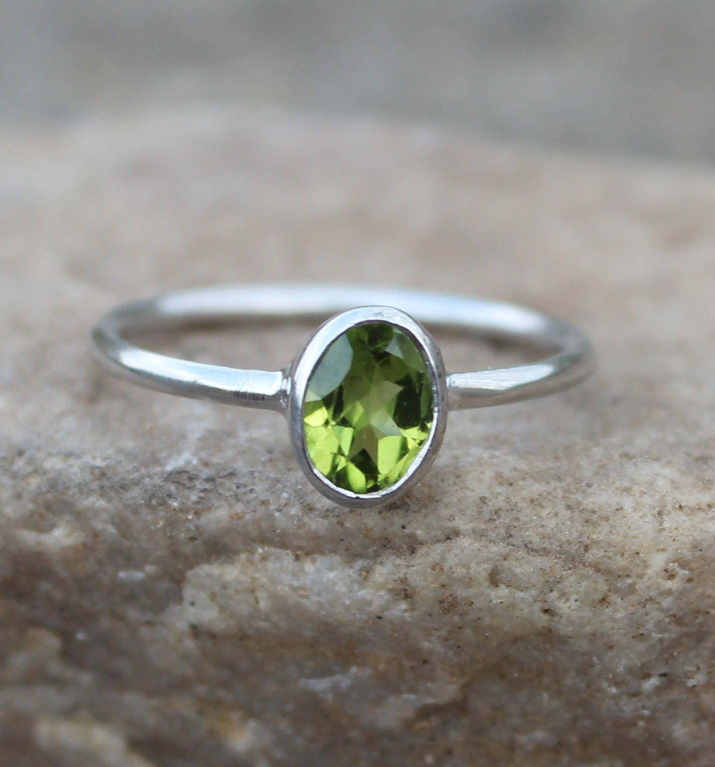 925 Solid Sterling Silver Natural Green Peridot Ring Ring | Etsy