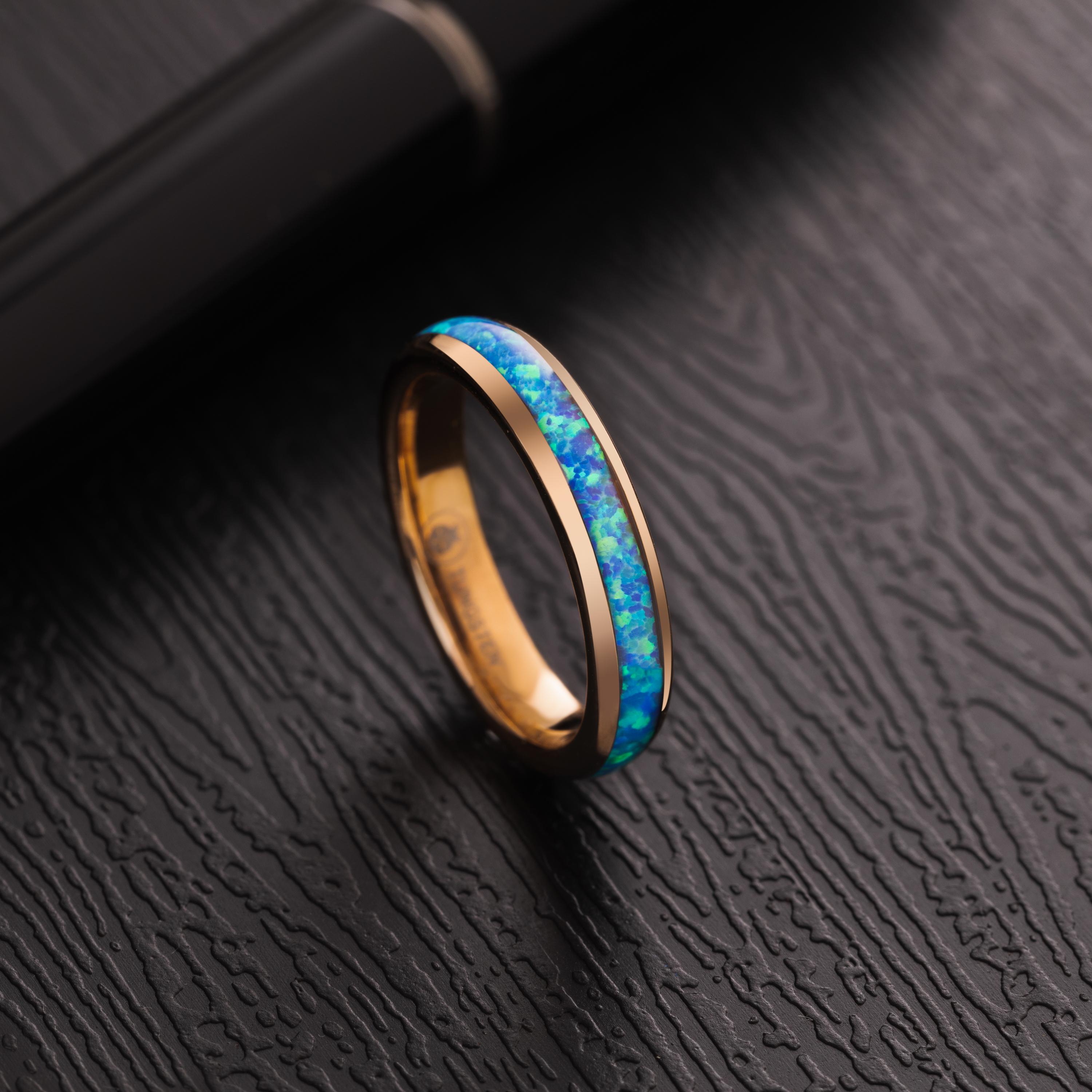 4mm Tungsten Carbide Blue Opal Inlay Men Comfort Fit Ring Promise ...