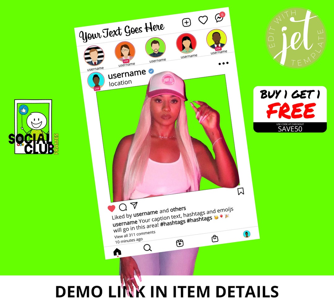 Instagram Selfie Frame, Social Media Photo Booth Prop, Editable ...
