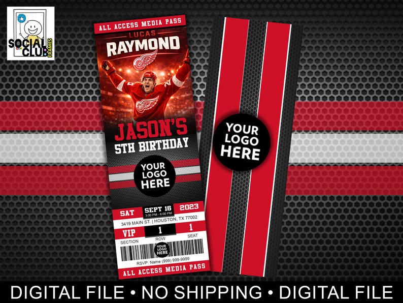 Detroit Red Wings Birthday Ticket Invitation | Editable Hockey Party ...