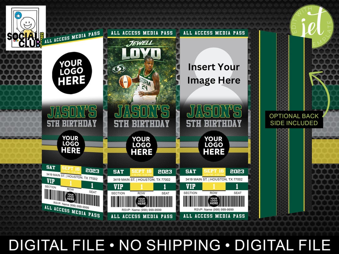 Seattle Storm WNBA Birthday Ticket Invitation | Editable Basketball ...